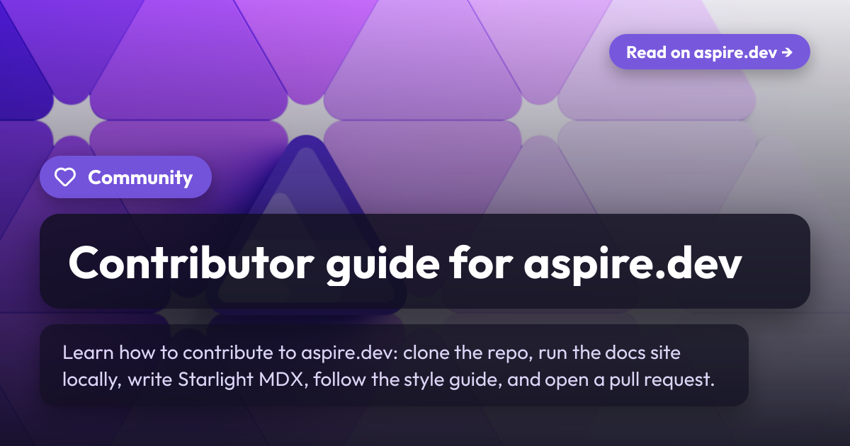 Contributor guide for aspire.dev | Aspire