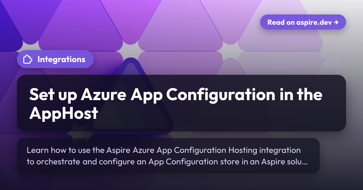 Set up Azure App Configuration in the AppHost | Aspire