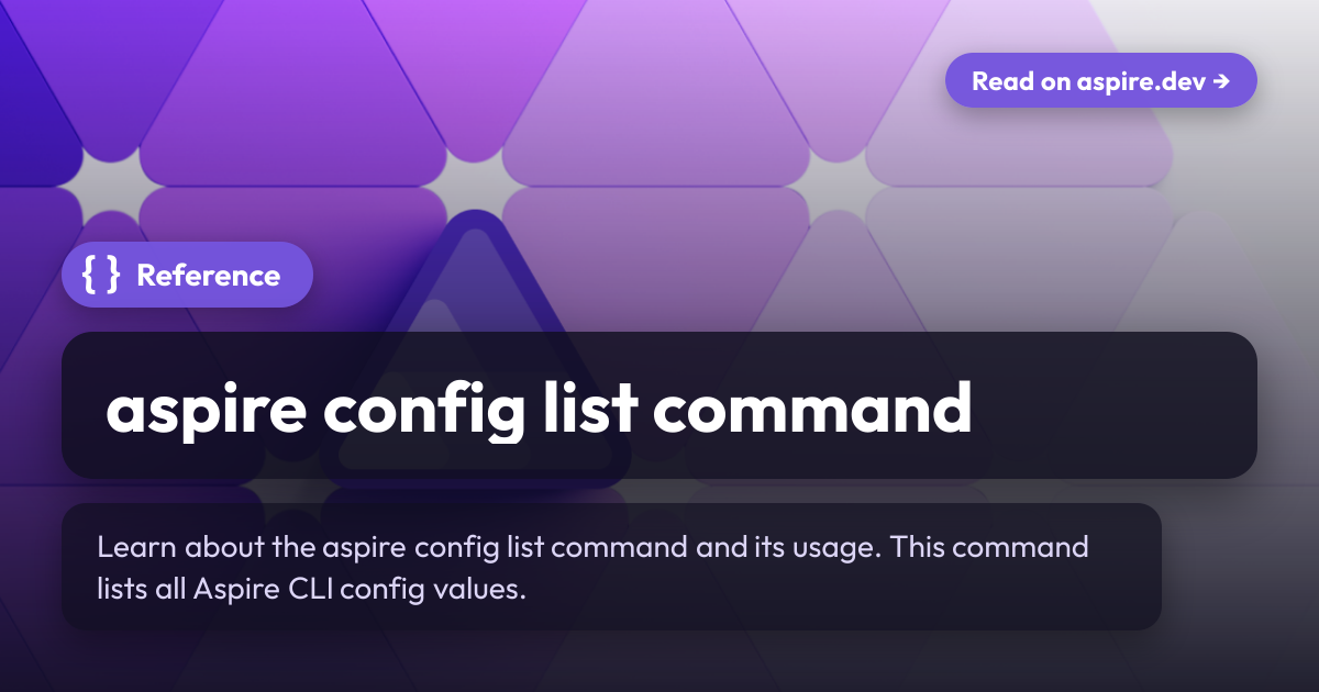aspire config list command | Aspire